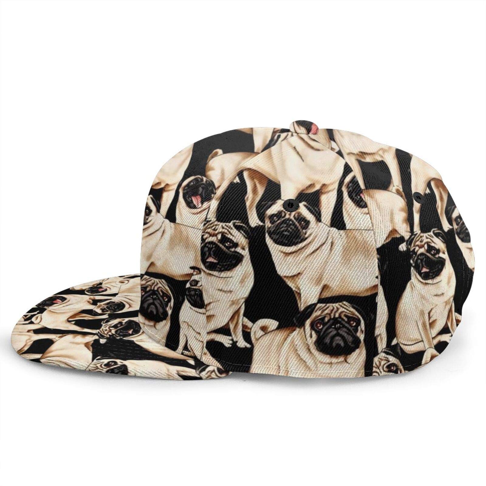 antkondnm Pugs Snapback Hat Unisex Trucker Hat Hip Hop Plaid Flat Bill Brim Adjustable Baseball Cap
