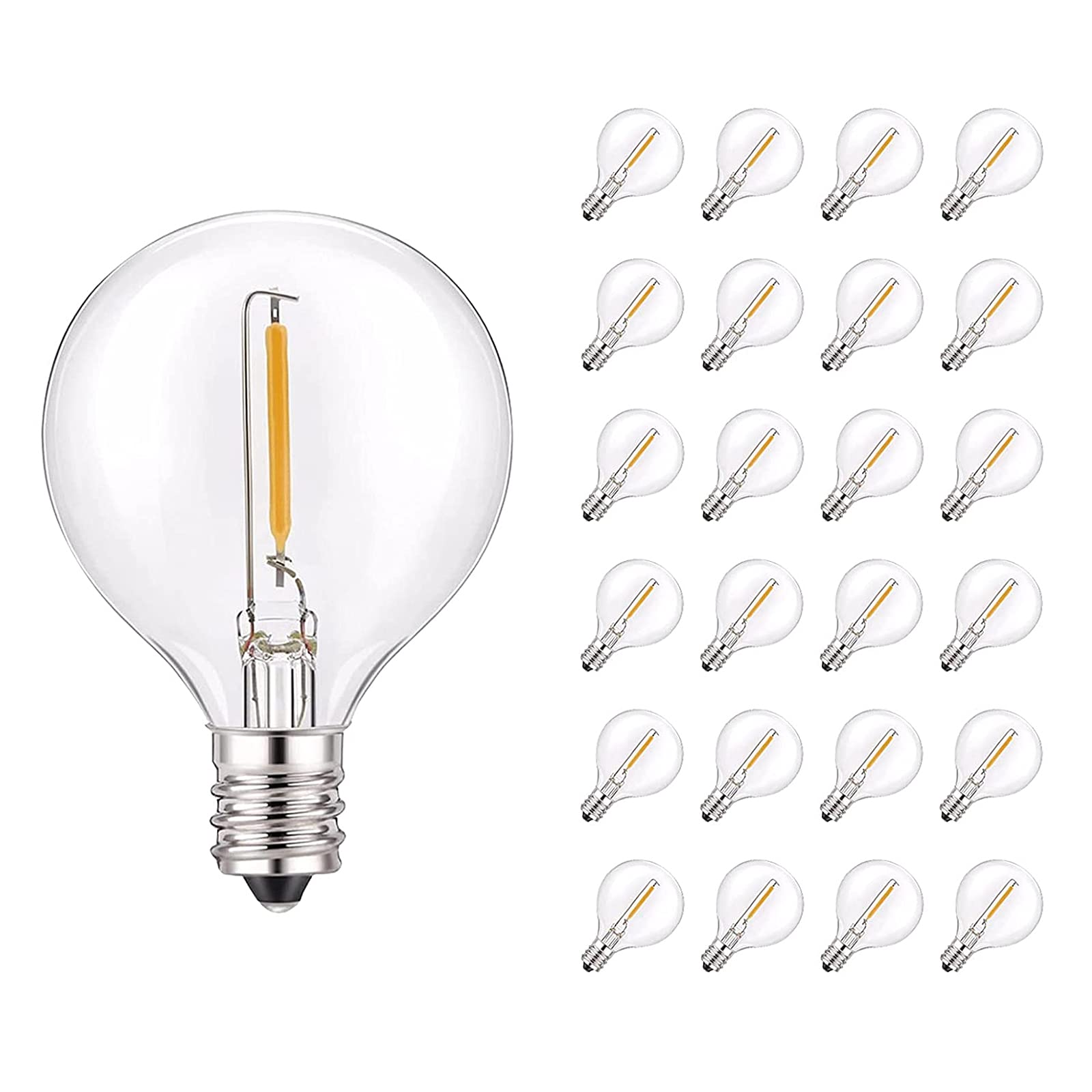 Genixgreen 1W G40 LED Light Bulb 25ft String Light 2700K, E12 Socket Outdoor Replacement Light Bulbs for Cafe Bistro Backyard Garden Indoor Outside Patio, Pack of 25