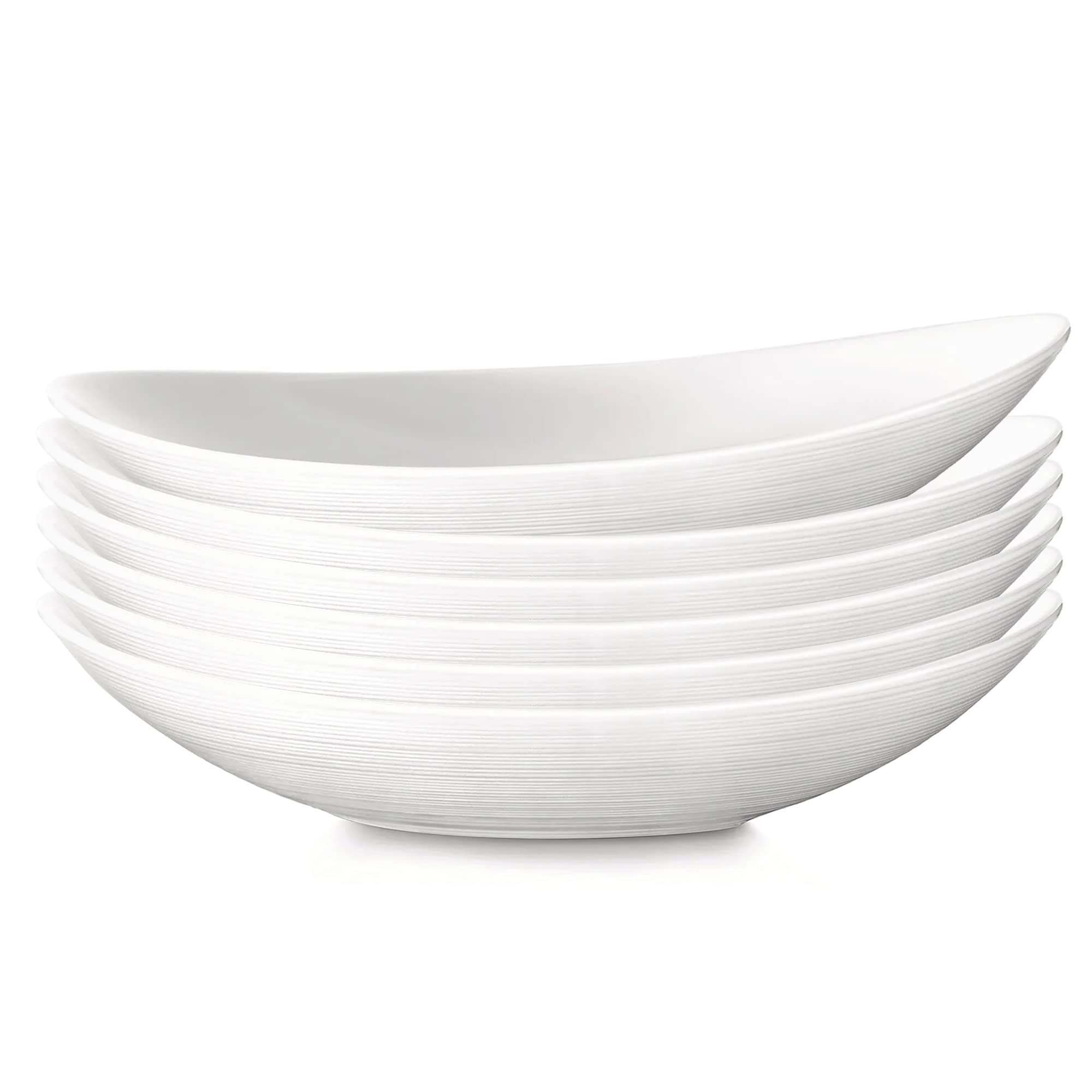 Bormioli Rocco Prometeo Set Of 6 Pasta Bowls, 9" X 7.75" Tempered Opal Glass, Clean White, Curved Design With External Textures Dinnerware.