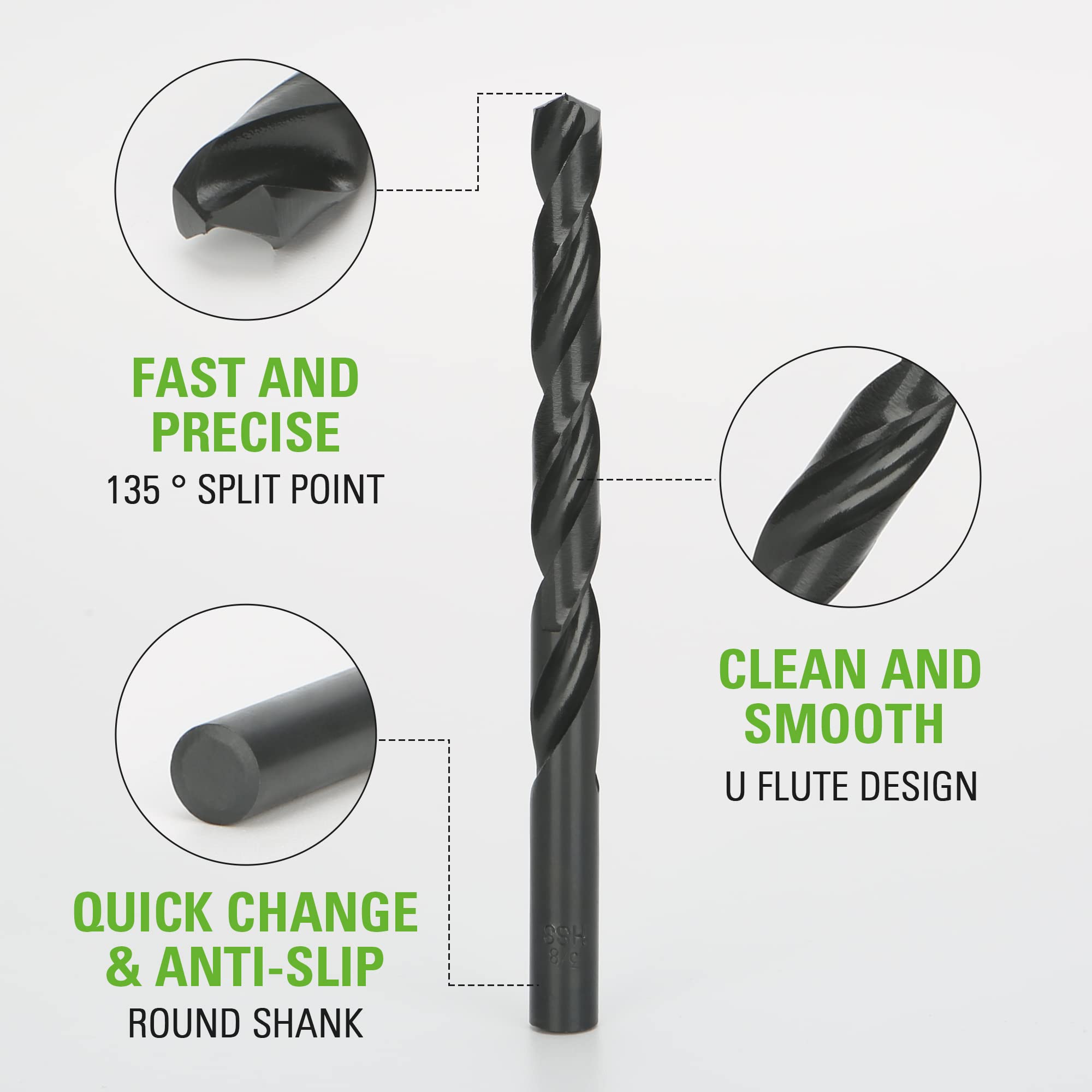 Greenworks 60 Piece Black Oxide Drilling and Driving Bit Set with Modular Case for Wood, Metal, Plastic, and Masonry,3X Longer Life,135° Split Point,Precision-Milled