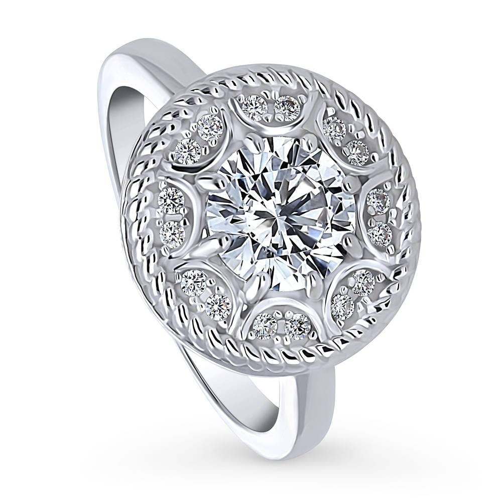 BERRICLE Sterling Silver Cable Wedding Engagement Rings Cubic Zirconia CZ Statement Halo Ring for Women, Rhodium Plated Size 6