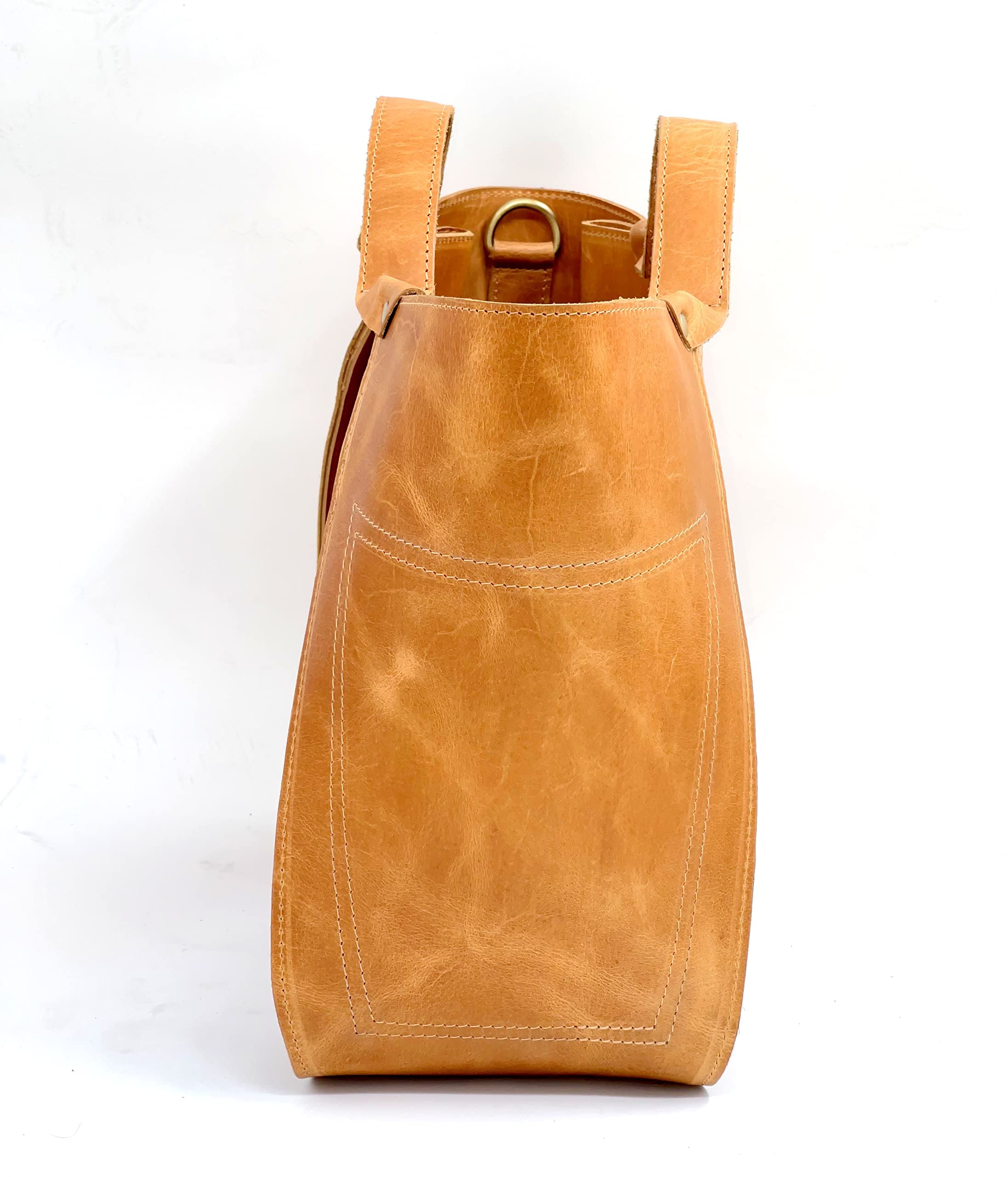 Genuine Full Grain Leather Shoulder Tote Bag for Women (Tan)
