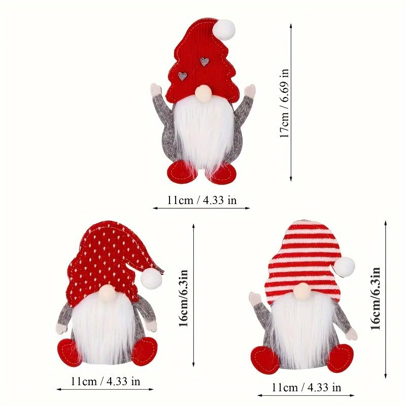 Christmas Gnome Cutlery Bags, Set of 6, Holiday Table Decorations, Polyester
