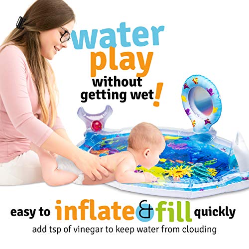 Splashin'kids Inflatable Tummy Time Premium Water mat with Mirror and rattles Infants Toddlers The Perfect Fun time Play Activity Center Your Baby's Stimulation Growth