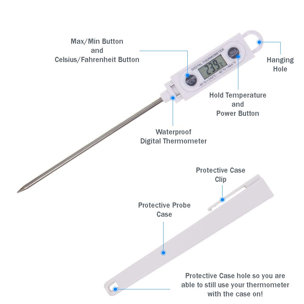 Brannan Instant Read Meat Thermometer Digital Probe - Best Waterproof Fast Kitchen Cooking Food Thermometers, Food Temperature Probes for Kitchen Outdoor Cooking Baking Water Liquid BBQ Grill Smokers