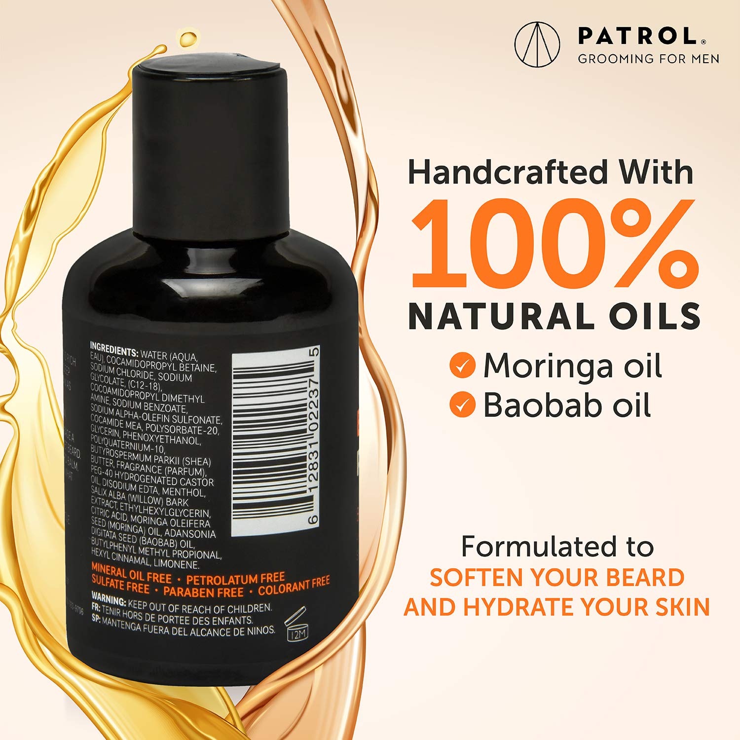 Beard Patrol Beard Wash Cleanser and Conditioner in One Softens With All Natural Oils - Sulfate-Free, Paraben-Free