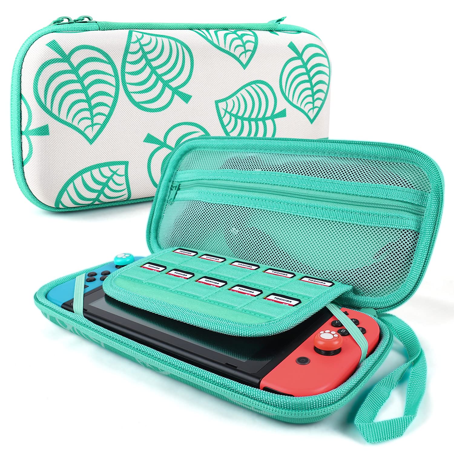 Grehge Carrying Case for Nintendo Switch,Leaf Crossing Hard Shell Protective Storage Case for Switch Console and Accessories,Cute Slim Portable Travel Carry Case Bag with 10 Game Card Slots for Girls
