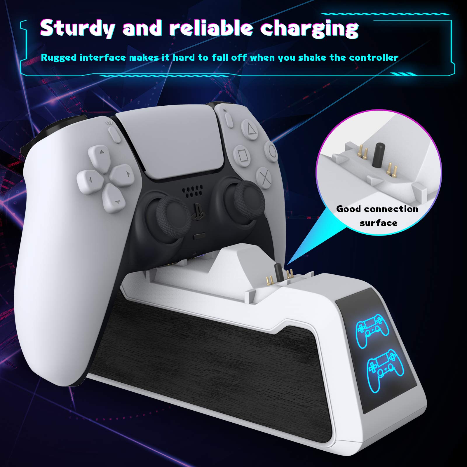 AVIDET PS5 Controller Charger, PS5 Controller Charging Station with Fast, Safety Chip Protection, Charger with LED Indicator, Docking Station Replacement for DualSense Charging Station