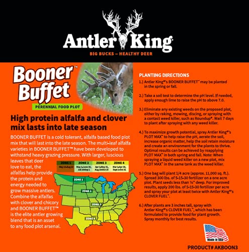Antler King Booner Buffet Perennial Food Plot | 3 lb Bag Contains Two Varieties of Alfalfa Plus Clover & Chicory | Plants 1/4 Acre