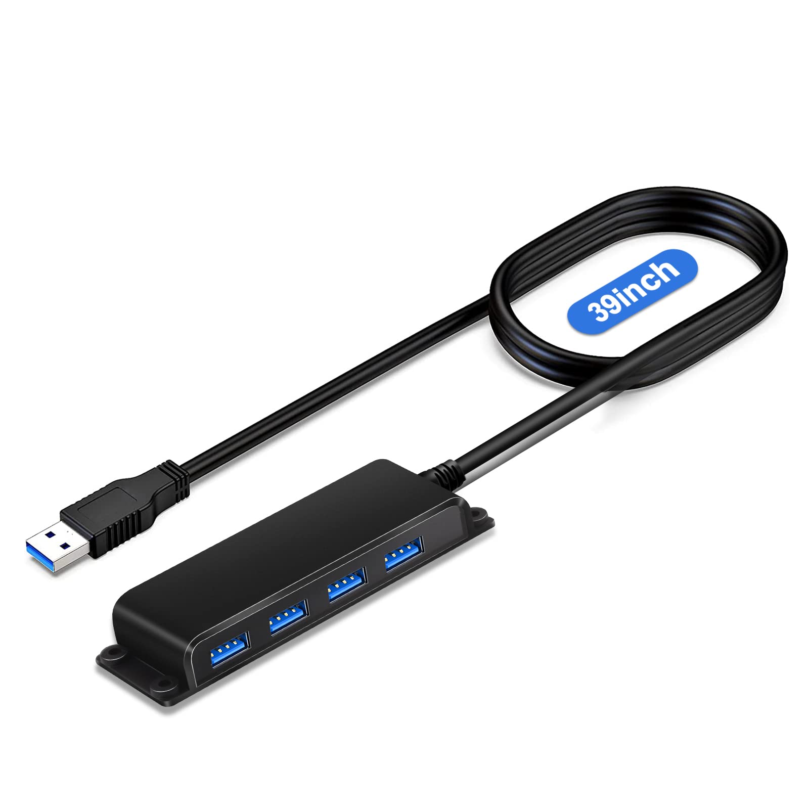 External 4 Port Splitter USB 3.0 Extension hub with Long Cord 3.2ft Cable usb3.0 dongle Extender usbc Adapter for pc Computer mac Laptop Mini multiport Data Transmission Multiple Extra Expander