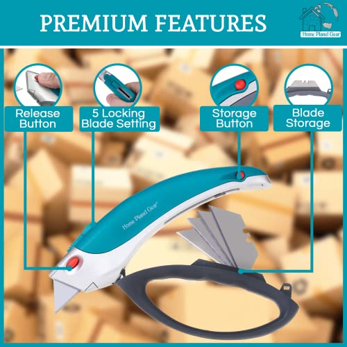 Box Cutter Retractable Utility Knife - Heavy Duty Box Cutter Knife Cardboard Cutter - Box Opener Razor Blades Utility Knife - Box Knife Carpet Cutter with 5 Sharp Blades