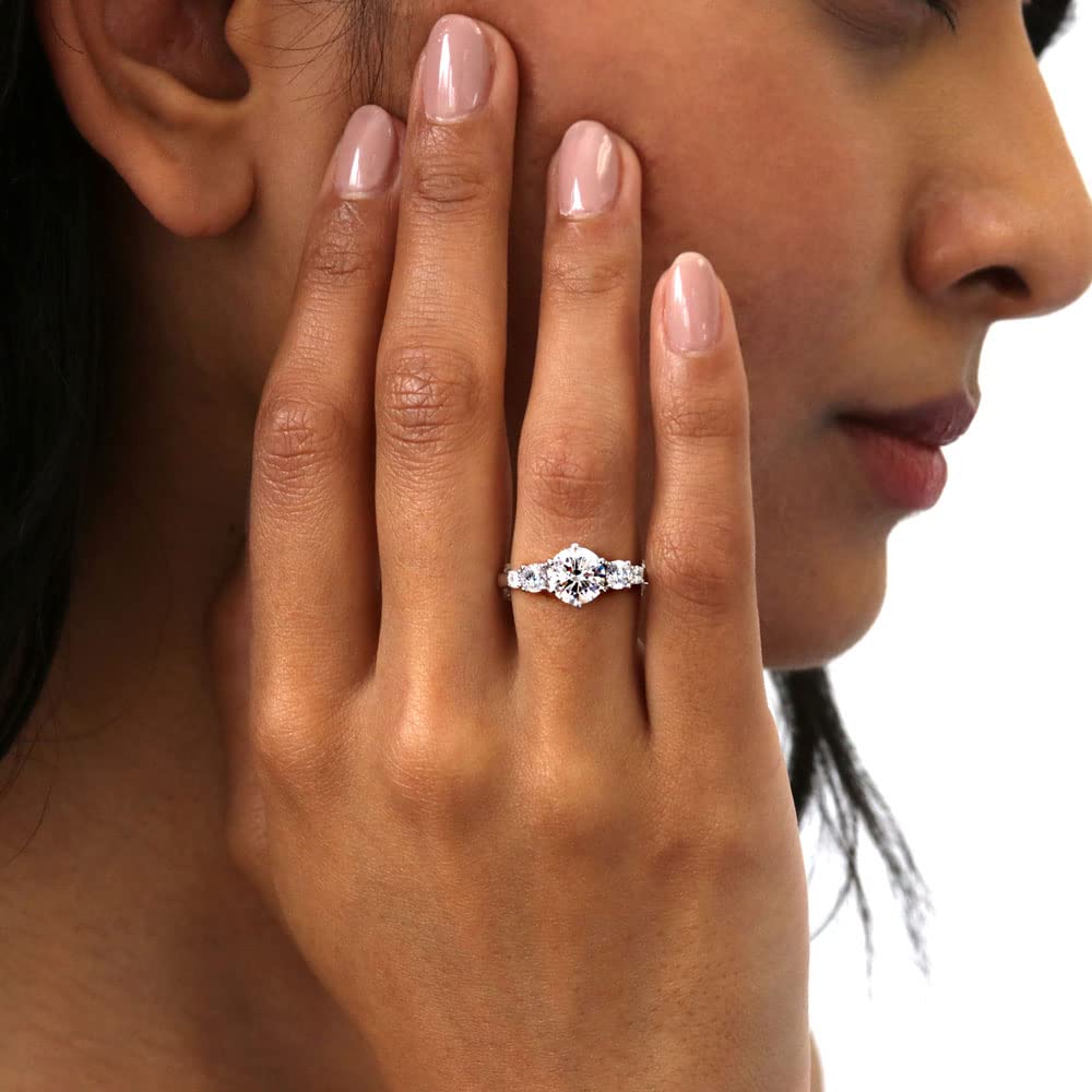 BERRICLE Sterling Silver 5-Stone Cubic Zirconia CZ Fashion Ring for Women, Rhodium Plated Size 7