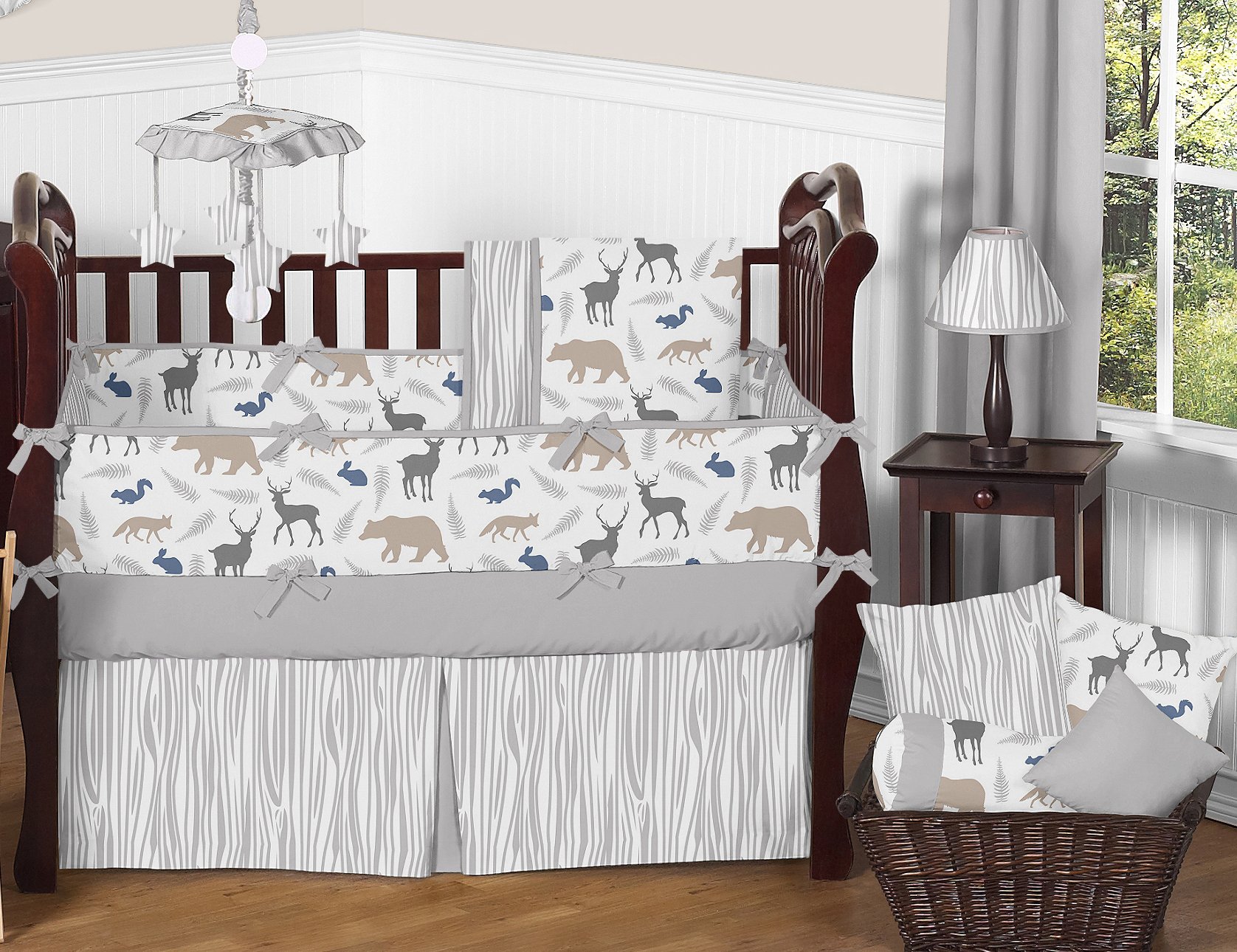 Sweet Jojo Designs Blue Grey and White Woodland Animals Bear Deer Fox Full Length Double Zippered Body Pillow Case Cover