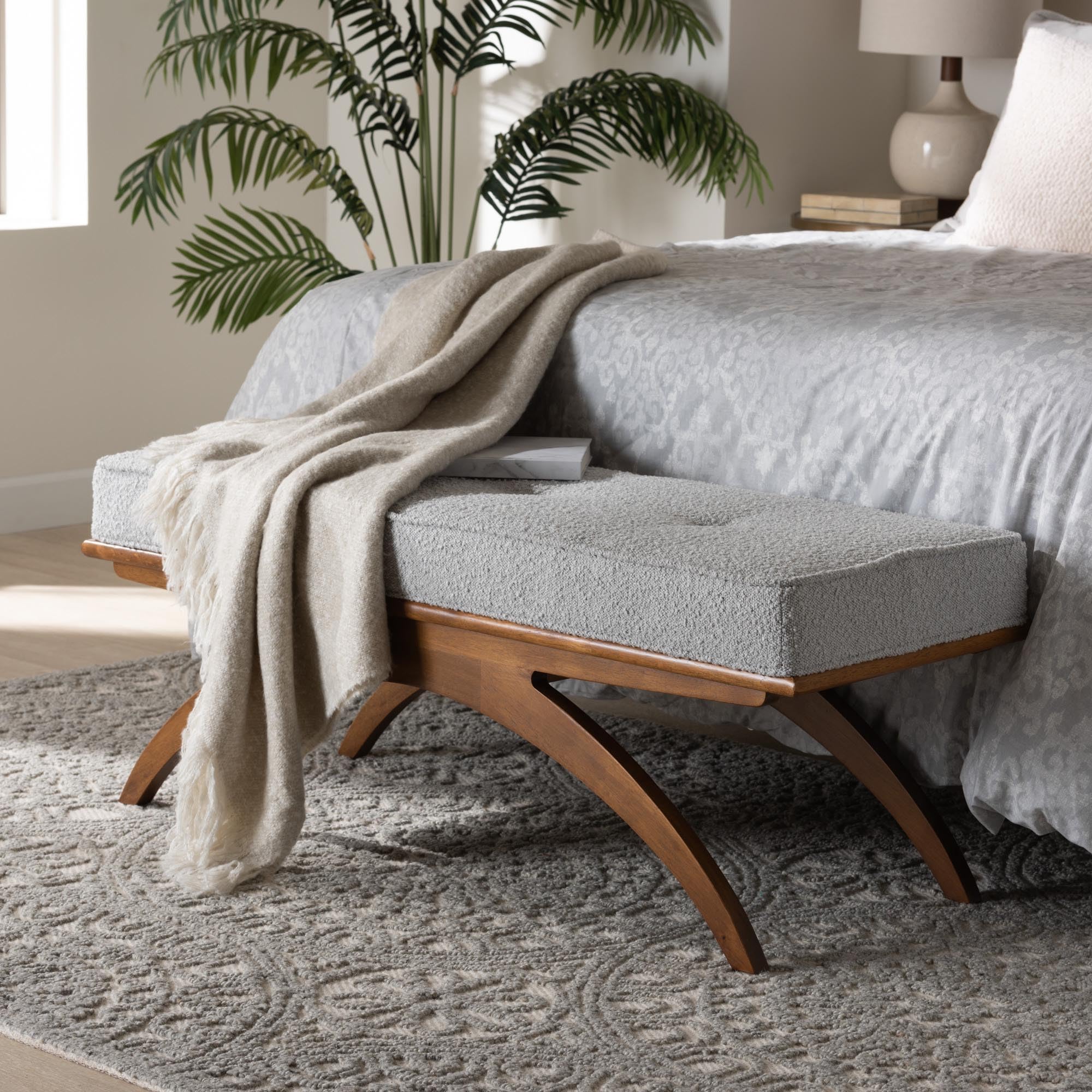 Baxton Studio Orella Bench & Banquette, One Size, Light Grey/Walnut Brown