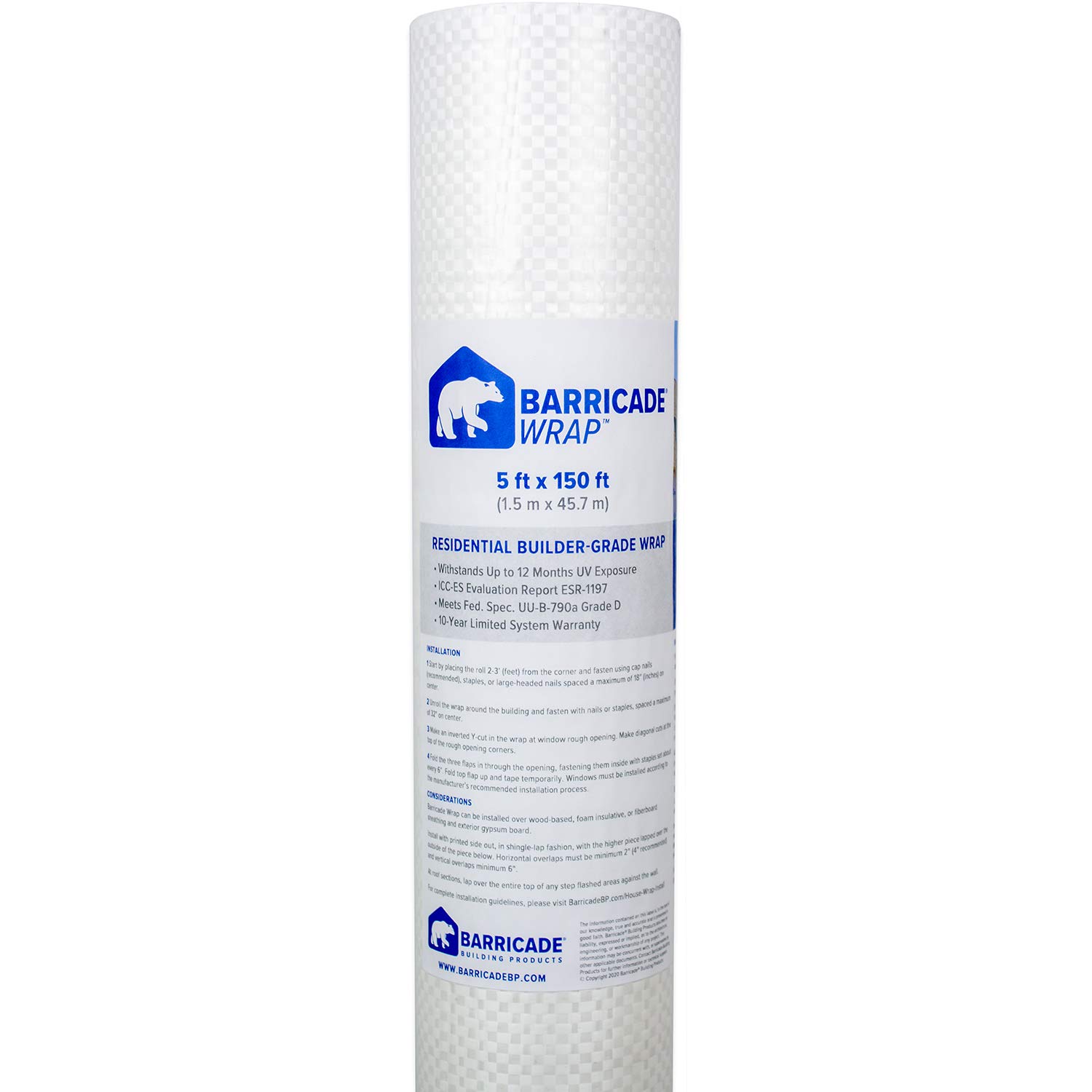 Barricade House Wrap 5β x 150β Roll - Economical Builder Grade House Wrap