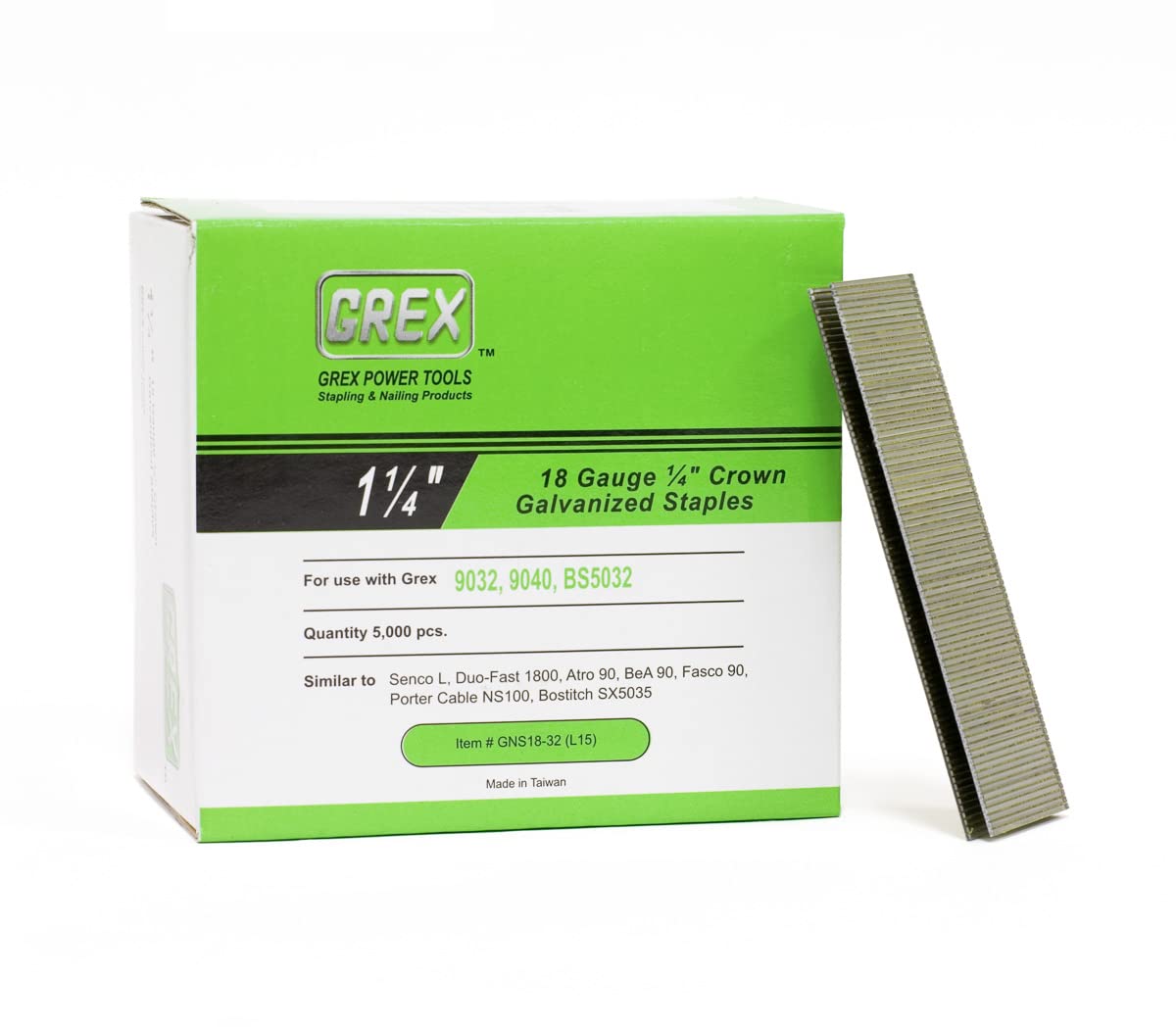 Grex GNS18-32 (L15) 1-1/4 In. 18 Ga 1/4 In. Wide Crown Staples, Galvanized, 5M