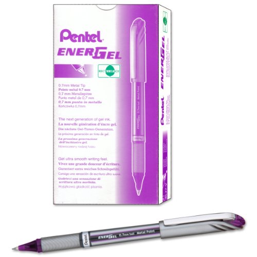 Pentel EnerGel NV Gel Ink Pen, (0.7mm), Medium Point Capped, Metal Tip, Violet Ink, Box of 12 (BL27-V)