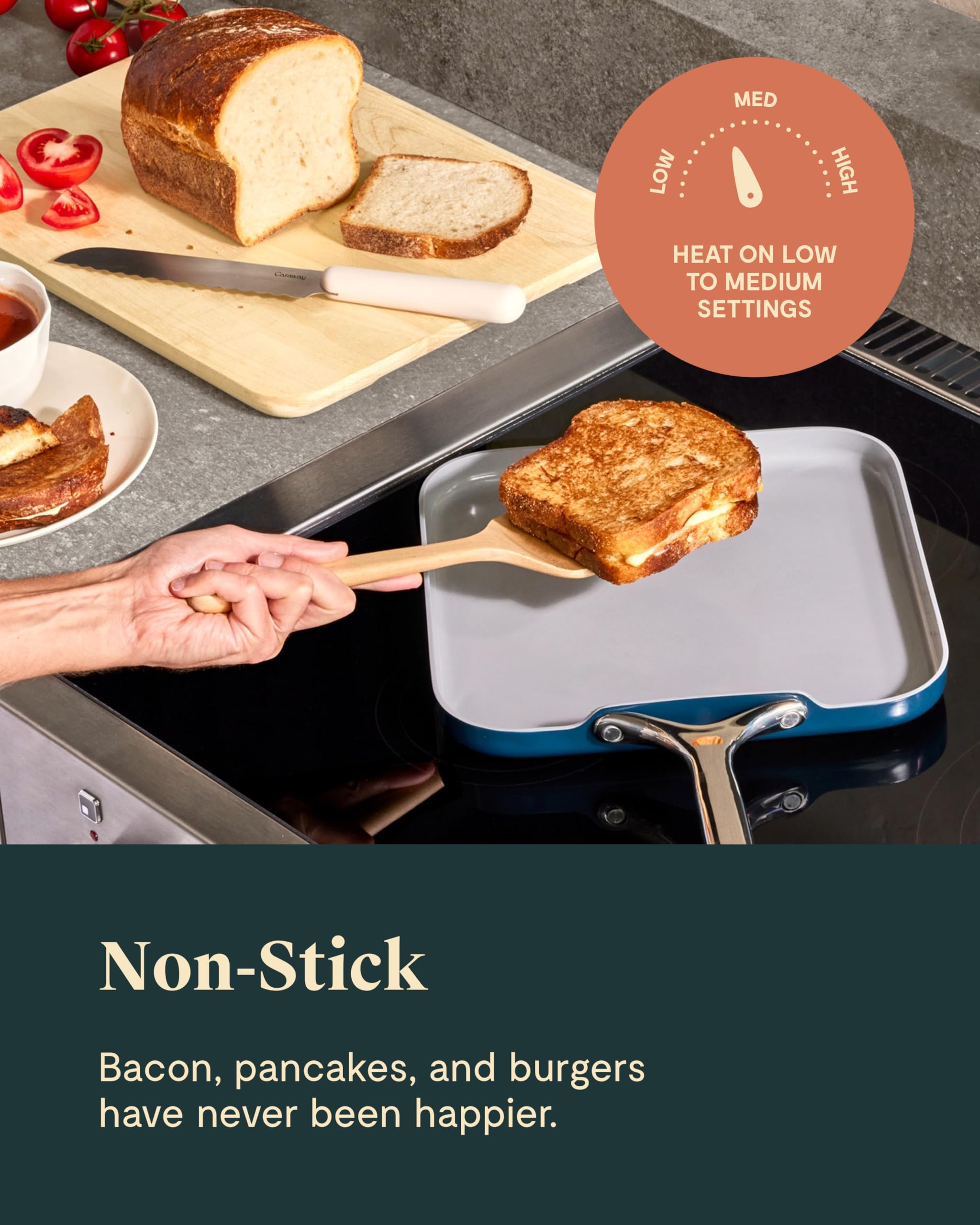 Caraway Griddle Pan & Grill Pan Duo - Non-Stick Ceramic Coated - Non Toxic, PTFE & PFOA Free - Oven Safe & Compatible with All Stovetops β Sage