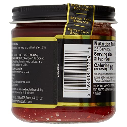 Better Than Bouillon Chili Base, Made from Select Roasted Chili Peppers & Spices, Blendable Base for Added Flavor, 8-Ounce Jar (Pack of 1)