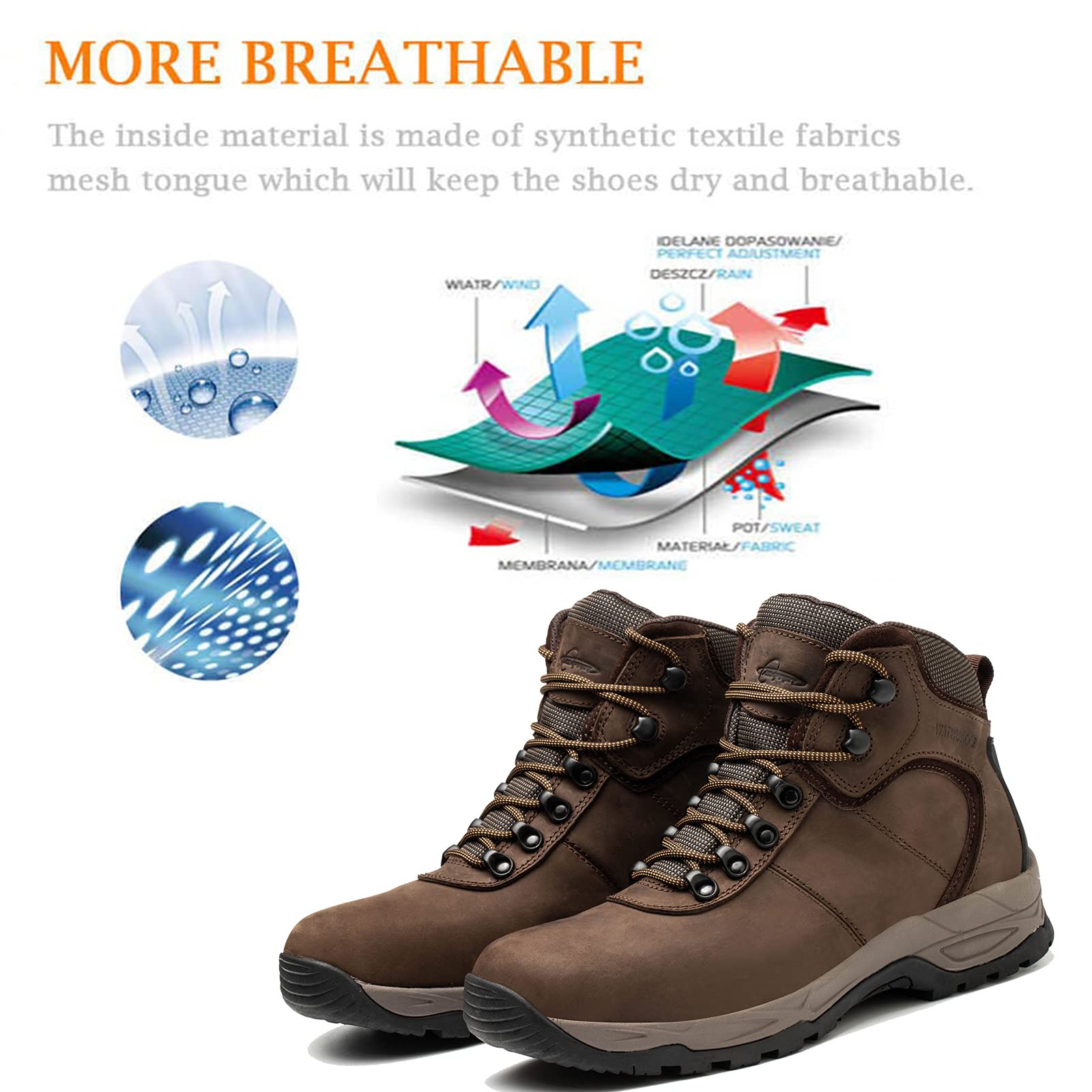 AZXPROT Waterproof Hiking Boots for Men, Outdoor Lightweight Trekking Trails Shoes Backpacking Mountaineering Boots Brown 13
