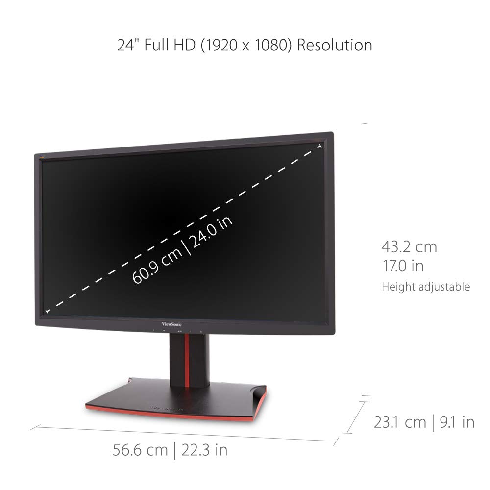 ViewSonic XG2401 24 Inch 1080p 1ms 144 Hz Gaming Monitor with FreeSync Premium Eye Care Advanced Ergonomics HDMI and DP,Black