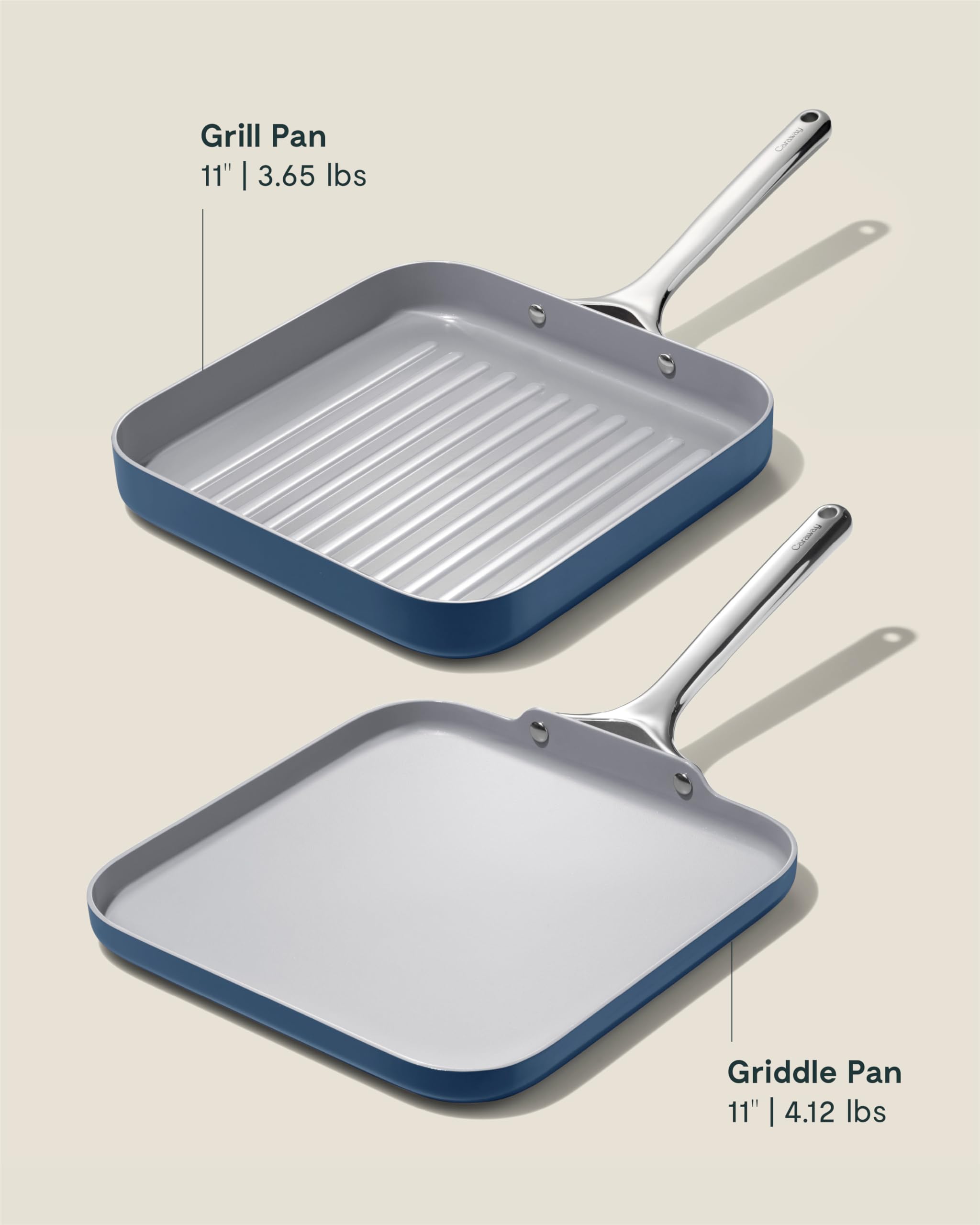 Caraway Griddle Pan & Grill Pan Duo - Non-Stick Ceramic Coated - Non Toxic, PTFE & PFOA Free - Oven Safe & Compatible with All Stovetops β Navy
