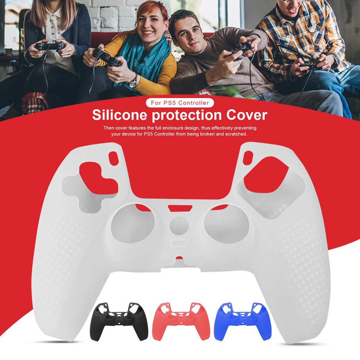 Anti-Slip Grip Skin Silicone Case Cover for PS5 Gamepad, Skin-Friendly Soft Protection Case Cover for PS5 Controller,Dustproof Durable Controller Grip Protector Ant (Black)