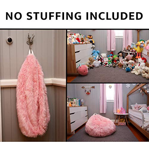 Fluffy Stuffs | Super Soft Furry Stuffed Animal Storage Bean Bag Chair Cover for Kids | Premium Plush Fur | Canvas Handle | Make Bedroom Clutter Comfortable and Fun for Children | Machine Washable