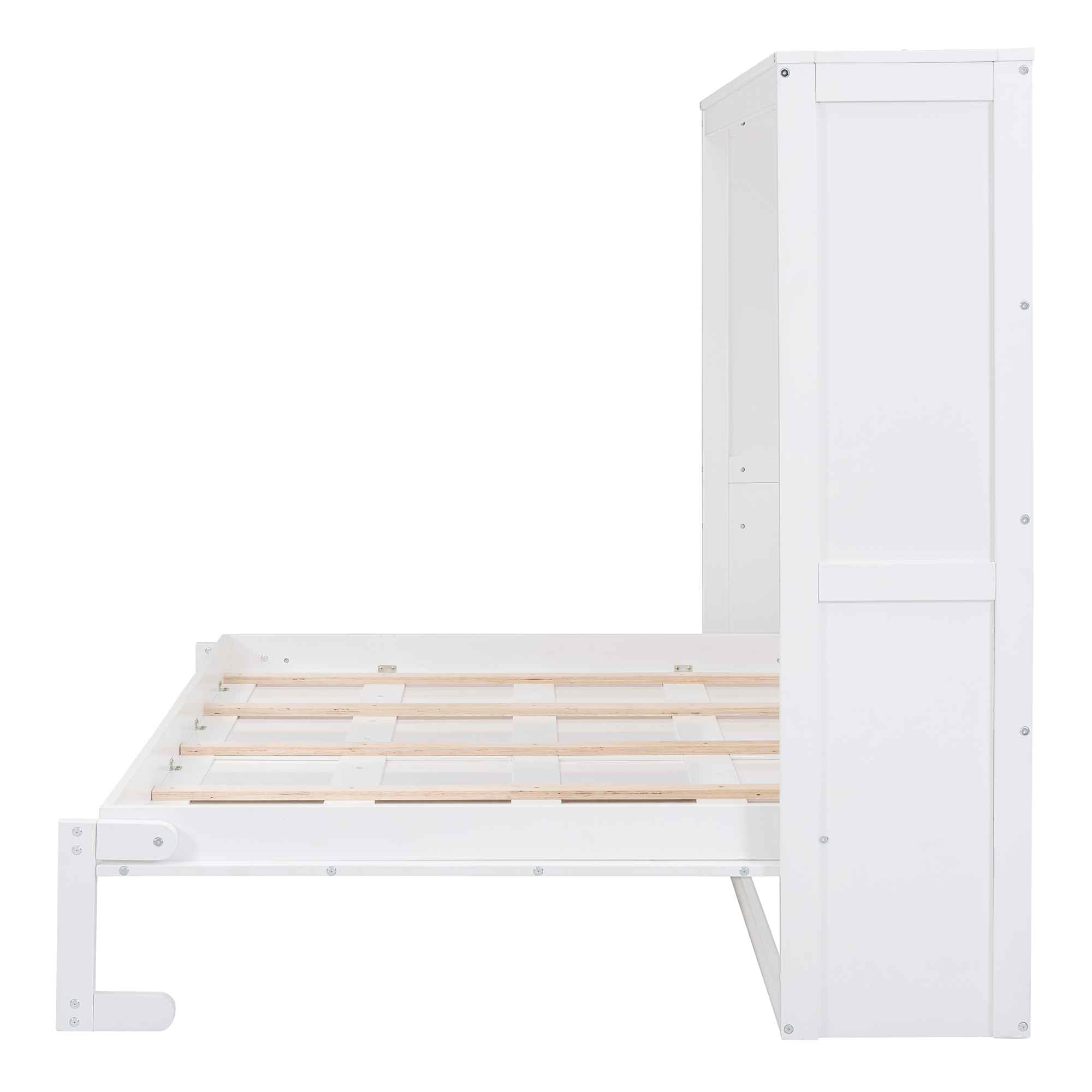 ATY Murphy Cube Cabinet Bed, Full Size Platform Bedframe, Wooden Wall Bed, Easy Assemble & Fold, Save Space, No Spring Needed Required, White
