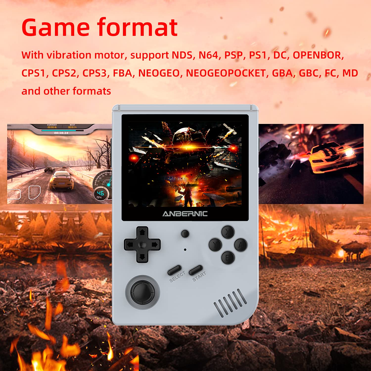Grey Handheld Game Retro Console, 3.5 inch IPS Screen Portable Game Console with 64G TF Card Preinstalled with 5000+ Classic Game Gameboy Handheld