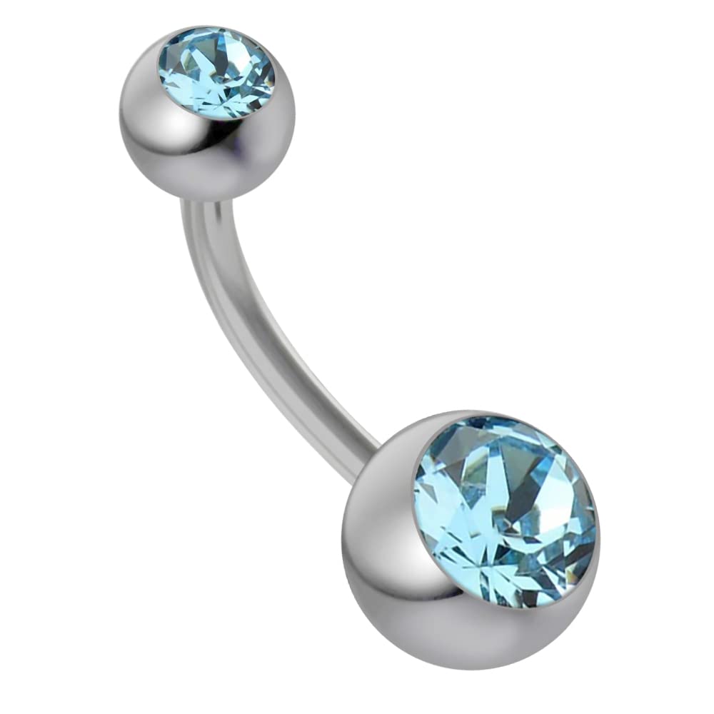 AtoZ Piercing Double Light Blue Crystal Stone 12MM Length - 14 GaugeG23 Grade Solid Titanium Curved Barbell Belly Button Ring