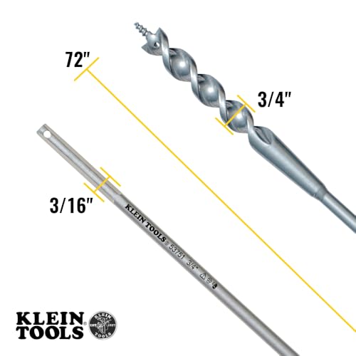 Klein Tools 53751 Flex Bit Auger with Screw Point, 3/4-Inch x 72-Inch Long Flexible Drill Bit / Fish Bit for Pulling Wire Behind Walls