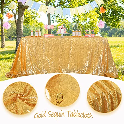 B-COOL Gold Sequin Tablecloth 90x132inch Drape Rectangle Table Cover for Birthday Party Baby Shower Cake Dessert Table Holiday Wedding Decoration