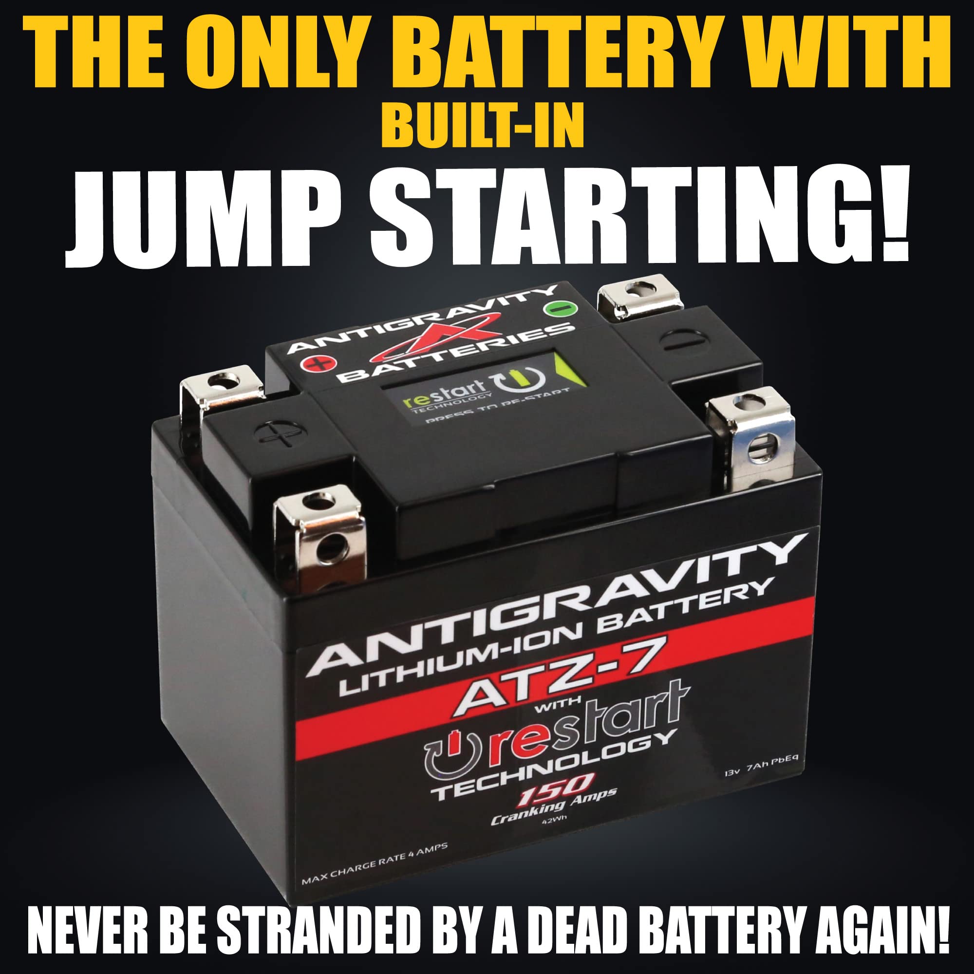 Antigravity ATZ-7 Performance Lithium Motorcycle Powersport Battery with Built-In Jump Starting, 3.5Amp Hours ATV, Quad, Honda, KTM, Yamaha, Kawasaki