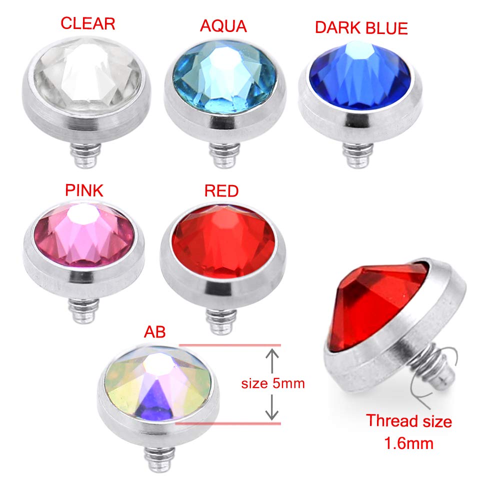AtoZ Piercing Rainbow 5MM Round Crystal Stone 316L Surgical Steel Top Micro Dermal Anchor Jewelry