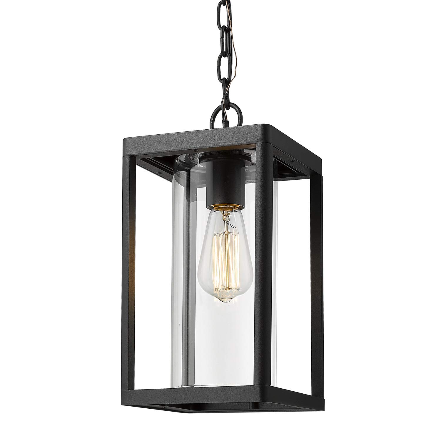 Beionxii Outdoor Post Lights, 20inch Large Modern Large Exterior Post Lantern Pillar Light with Pier Mount Base, Black Cast Aluminum w/Clear Cylinder Glass - A291P-1PK