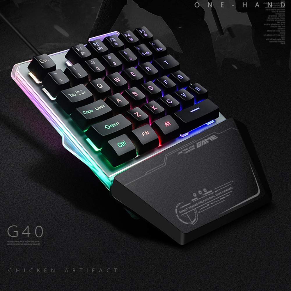 HiGOGO G40 Wired 35 Keys One-Handed Gaming Keypad Rainbow LED Backlight with Large Wrist Pad Membrane Keyboard (Sliver)