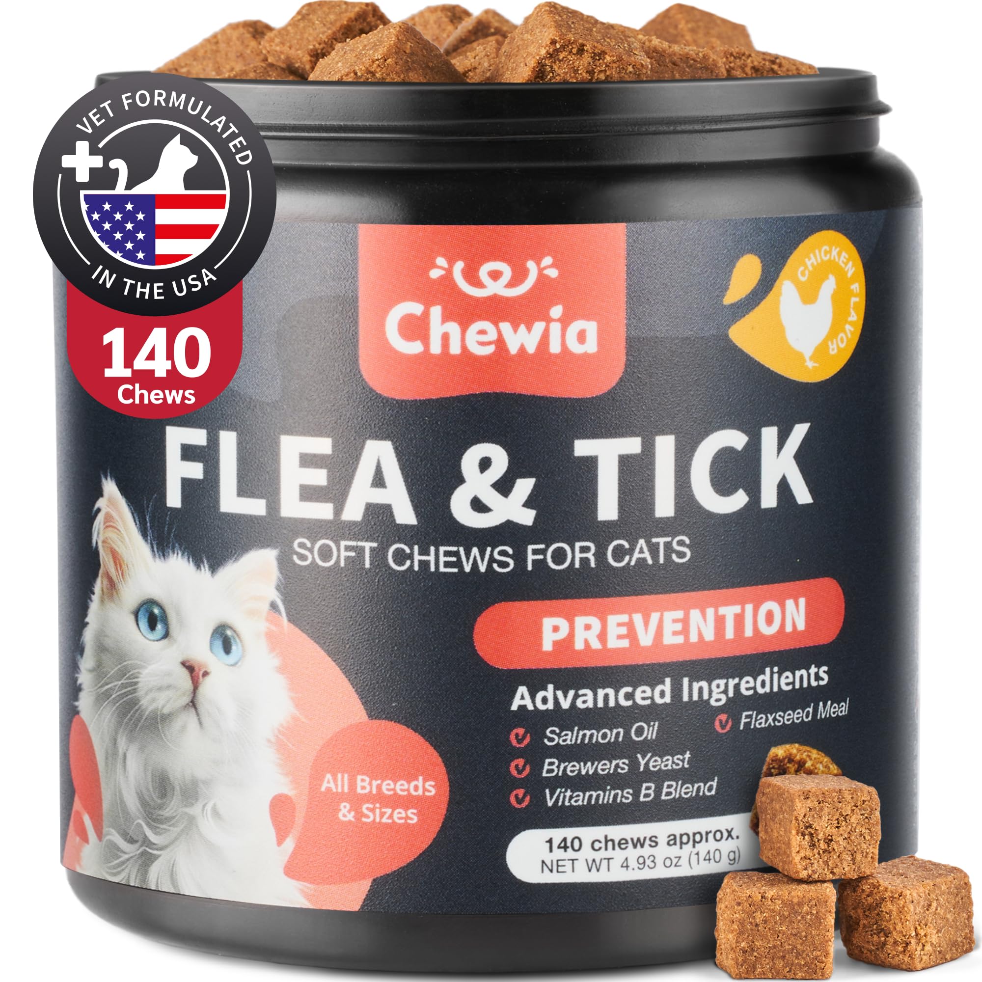 Cat Support Chews, Cat Soft Chews Supplement - Vitamins B Blend - Overall Health Maintenance - Flea Support for All Breeds, Cat Chewables