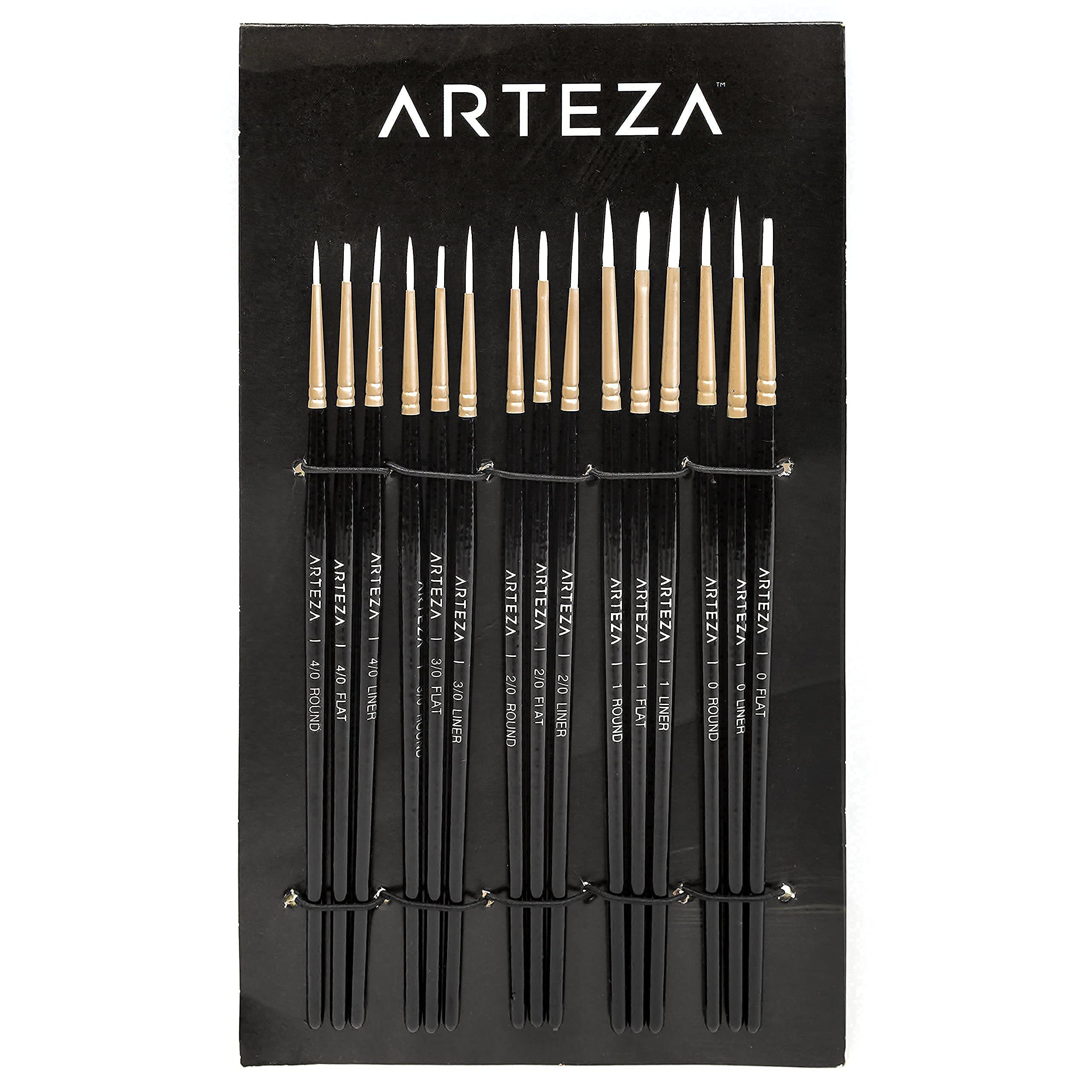 Arteza Detail Paint Brushes and Canvas Panel Boards Bundle, Painting Art Supplies for Artist, Hobby Painters & Beginners
