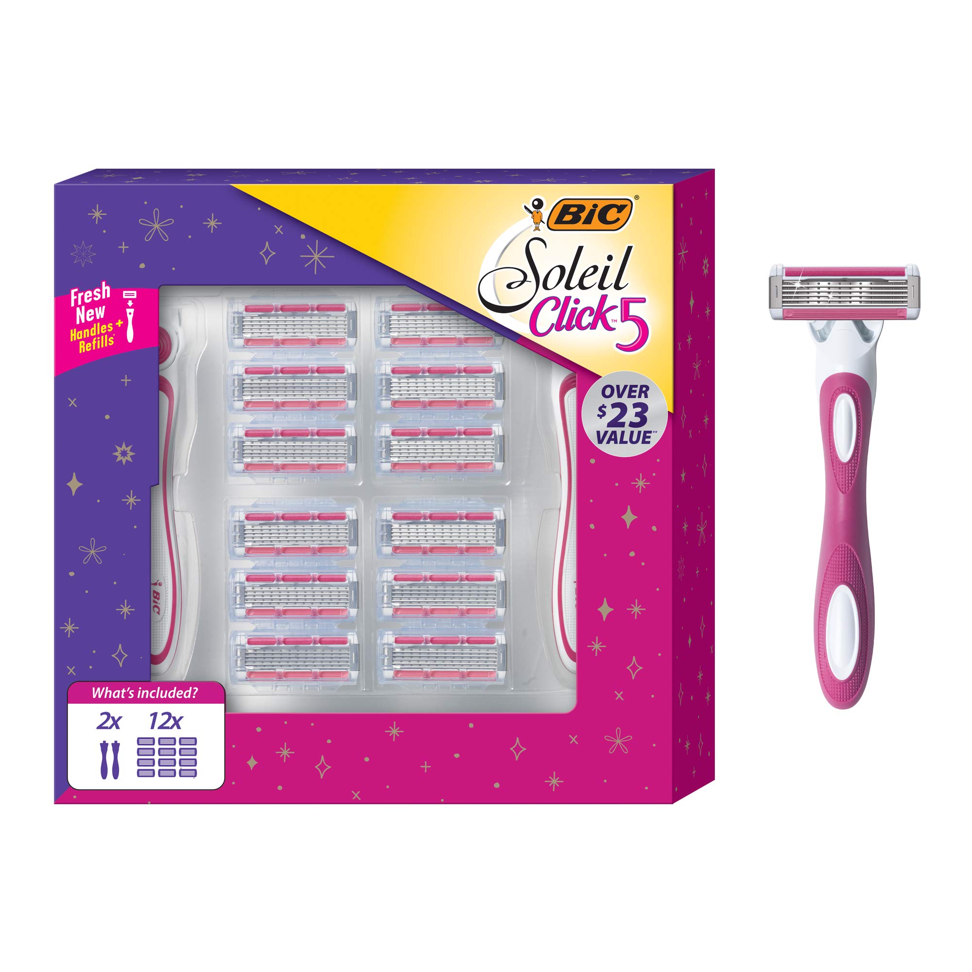 BIC Soleil Click 5 Women's 5-blade Razor Gift Set, 2 Handles 12 Cartridges
