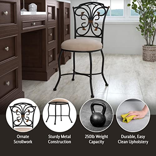 Hillsdale Furniture Sparta Vanity Stool, black with gold highlighted accents