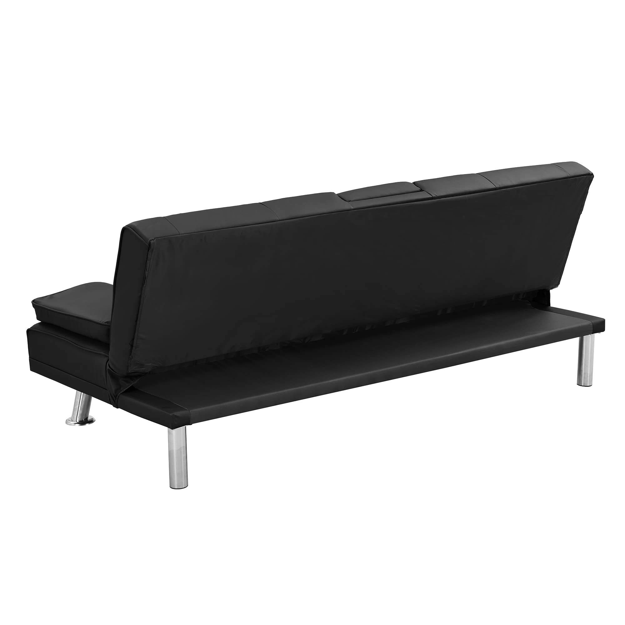 Anwickhomk Modern Upholstered Convertible Folding Futon Sofa Bed, Convertible Sleeper Sofa, Couch, Loveseat with Metal Legs,2 Cupholders,Removable Armrests for Compact Living Space (Black)