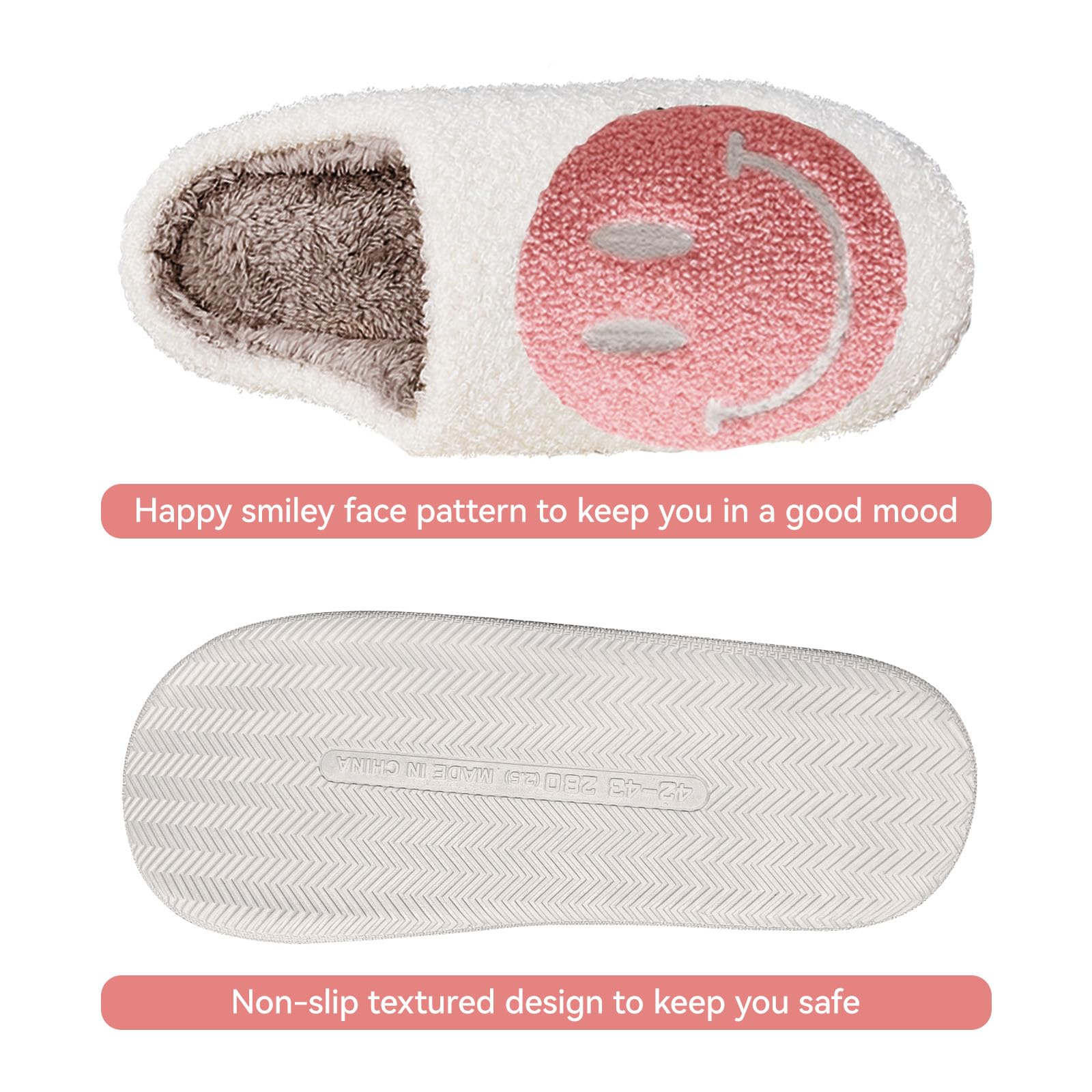 Beishani Smiley Face Slippers for Women, Cozy Smiley Slippers Fluffy Retro Preppy Slippers Comfy Happy Face Slippers Soft Slippers for Women