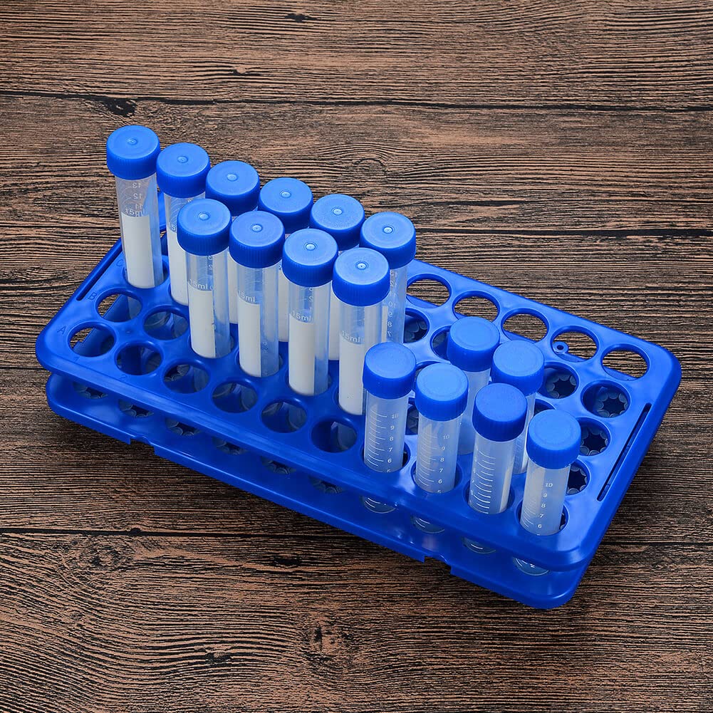 BKMAMLAB Plastic Test Tube Holder Rack for 5ml/10ml/15ml Tubes, Detachable,Holes 50(Blue Single)