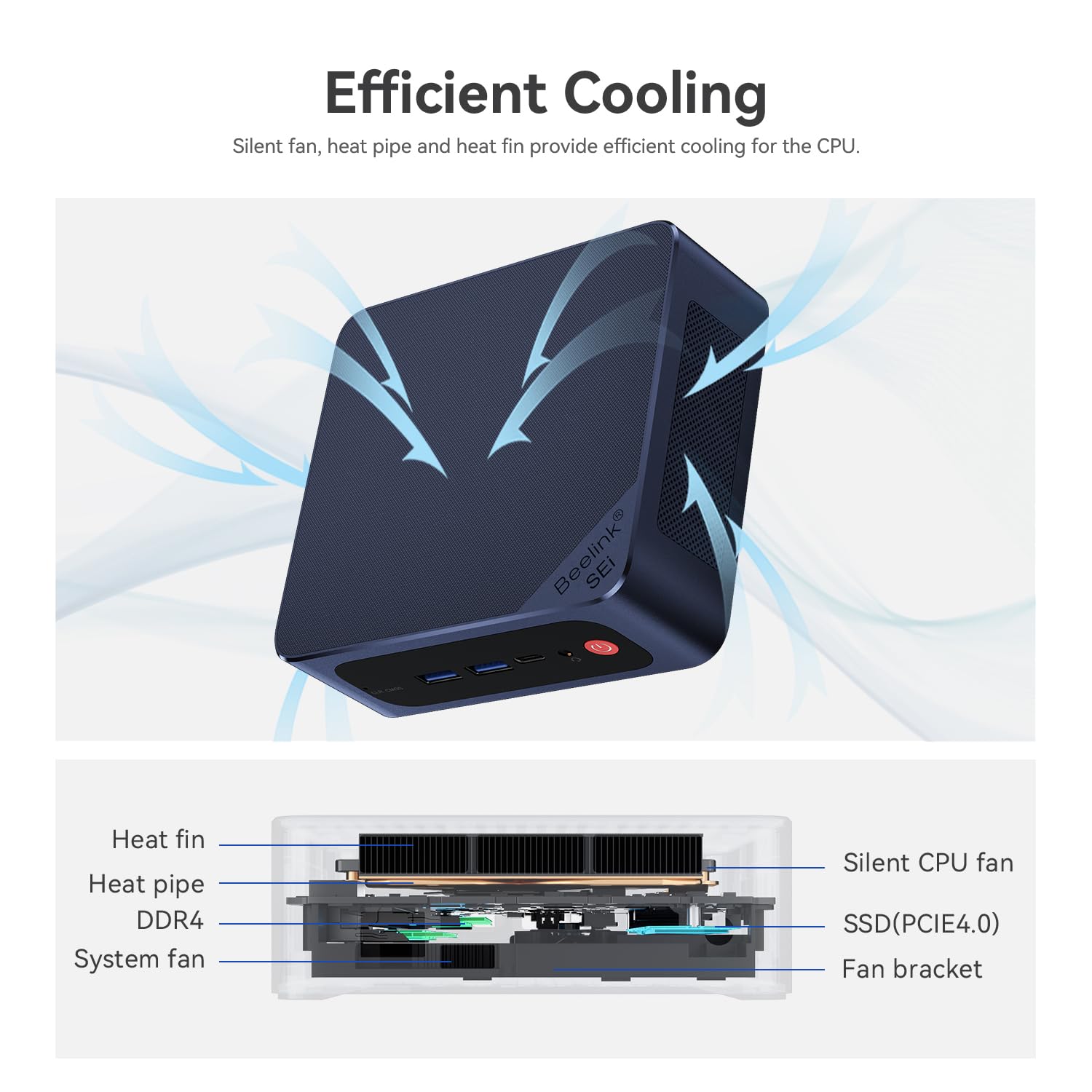 Beelink Mini PC, Intel12th i5-12450H(Turbo to 4.4GHz, 8C/12T),16G DDR4 3200Mhz+500G M.2 PCIe4.0 SSD Mini Computer, Intel UHD Graphics 48EUs 1.2GHz, TDP45W, WIFI6+BT5.2, Dual Display 4K@60Hz
