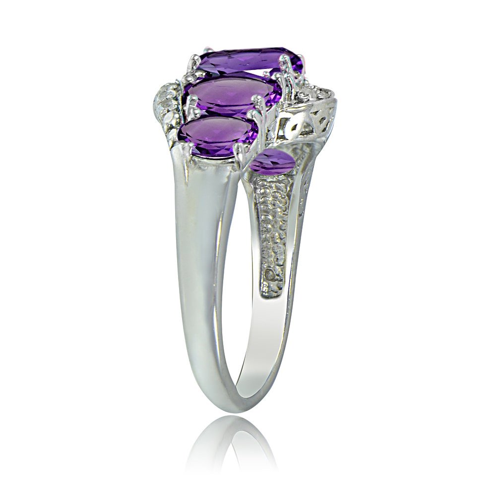 B. BRILLIANT Sterling Silver African Amethyst & White Topaz 5-Stone Ring for Women (7)