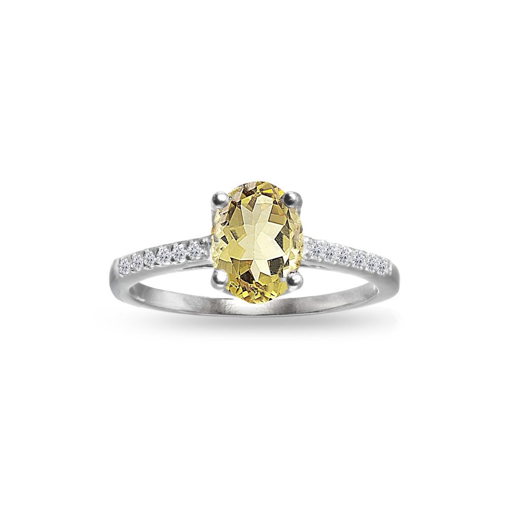 B. BRILLIANT Sterling Silver Citrine and White Topaz Oval Crown Ring, Size 6