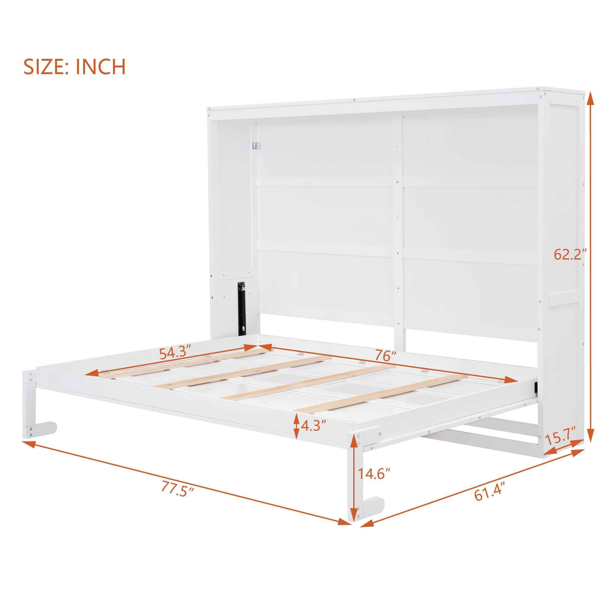 ATY Murphy Cube Cabinet Bed, Full Size Platform Bedframe, Wooden Wall Bed, Easy Assemble & Fold, Save Space, No Spring Needed Required, White