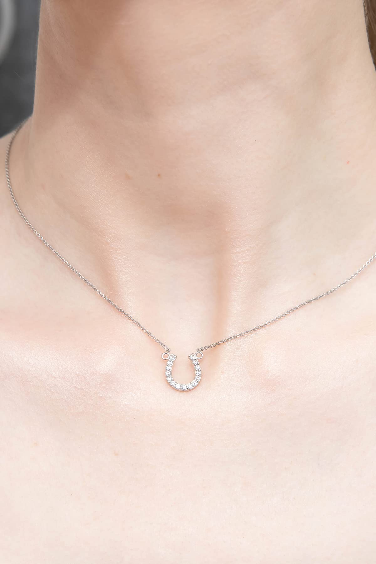 B. BRILLIANT Sterling Silver Necklace for Women Cubic Zirconia Horseshoe Necklaces for Stacking Holiday Birthday