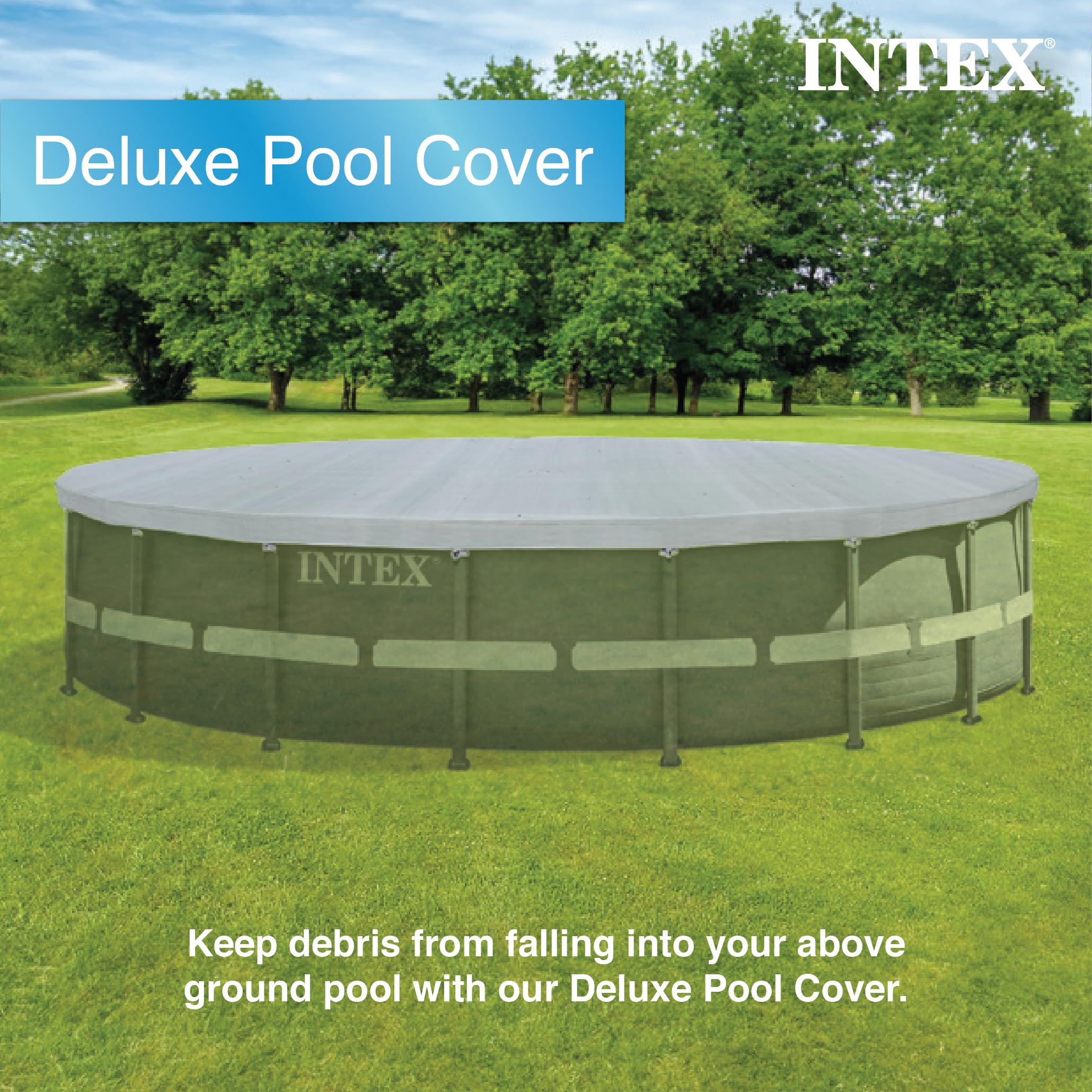 INTEX 28041E Deluxe Pool Cover: for 18ft Round Ultra XTR Pools β Includes Rope Tie β UV-Resistant β 8in Overhang β Snug Fit